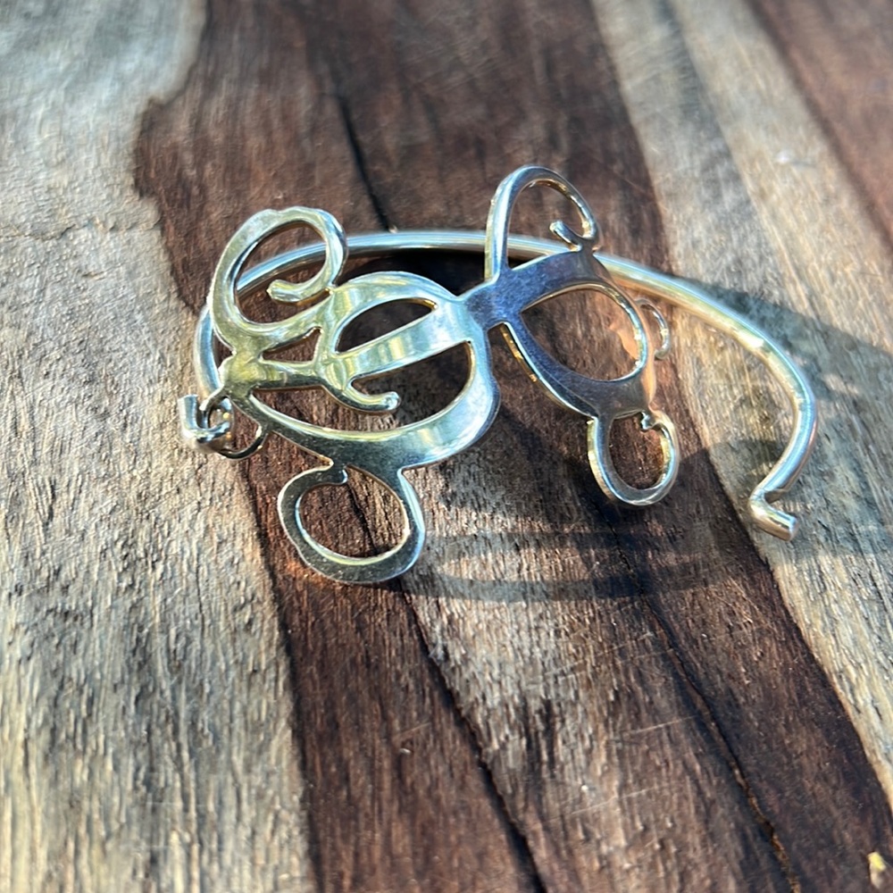 Vintage Sterling Silver Script Monogram Bracelet - Gem